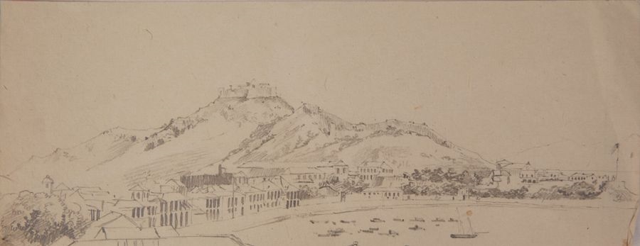 Auguste Borget | Port city at the foot of the hill | MutualArt