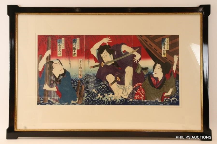 Toyohara Kunichika | Triptych: Depicting a Scene from a Kabuki play ...