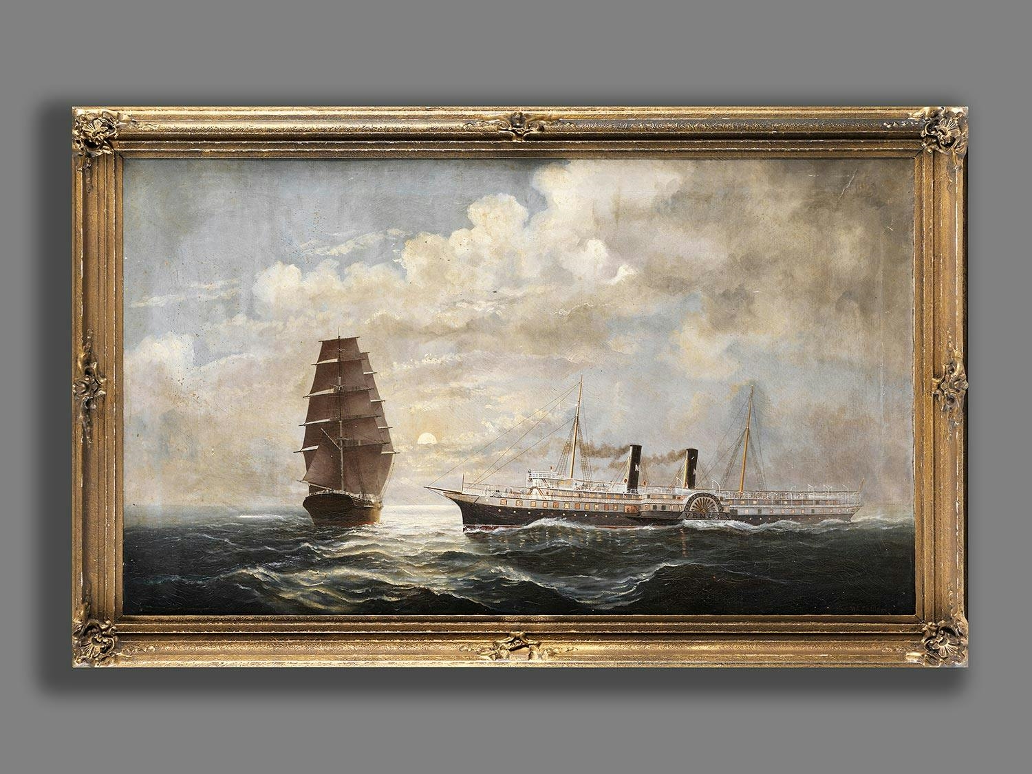 William Lindsey Challoner | SEGELSCHIFF UND RADDAMPFER AUF OFFENER SEE ...