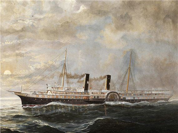 William Lindsey Challoner | SEGELSCHIFF UND RADDAMPFER AUF OFFENER SEE ...