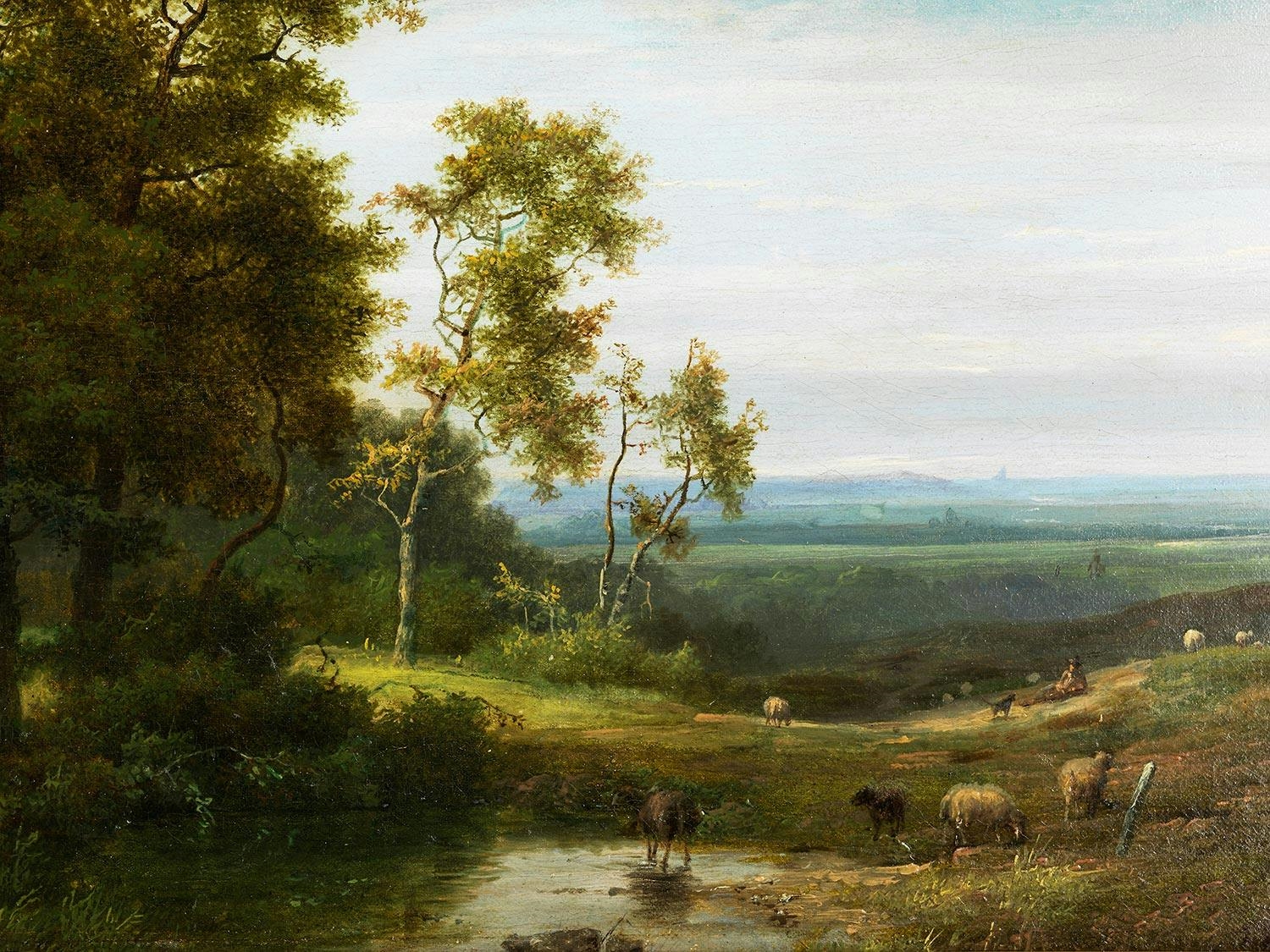 Marinus Adrianus Koekkoek | LANDSCHAFT MIT SCHAFEN AN EINEM WEIHER ...