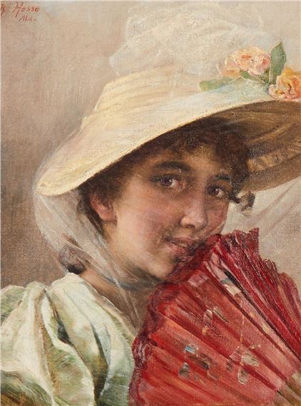 Richard Hermann Hesse | (Dresden 1864-1910) Mädchen mit rotem Fächer ...