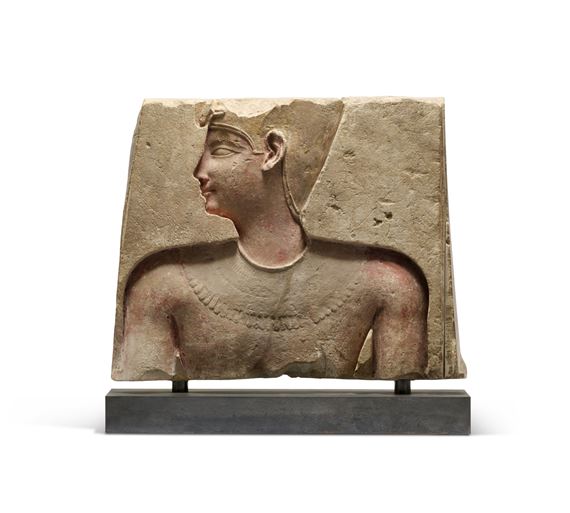 Egyptian School | AN EGYPTIAN POLYCHROME LIMESTONE RELIEF WITH A ROYAL ...