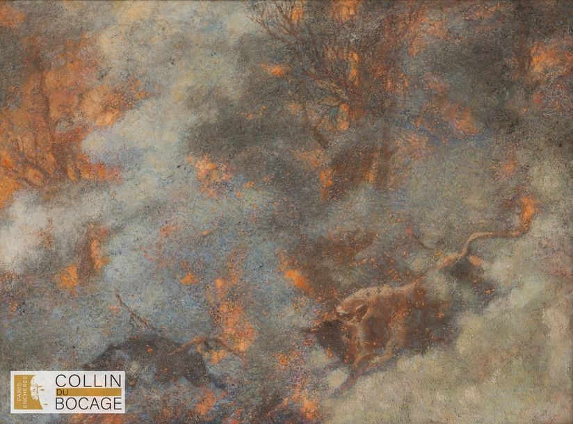 Lucien Lévy-Dhurmer | Wild boar and bull fleeing a fire | MutualArt