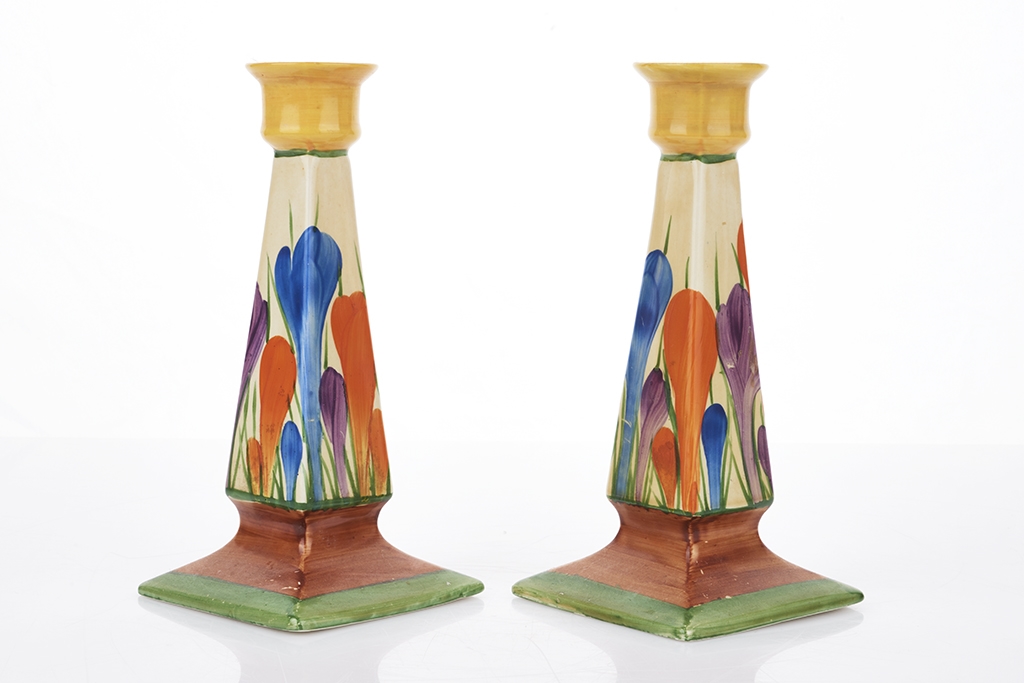 Clarice Cliff | Bizarre Pair of Candlesticks (Circa 1931) | MutualArt