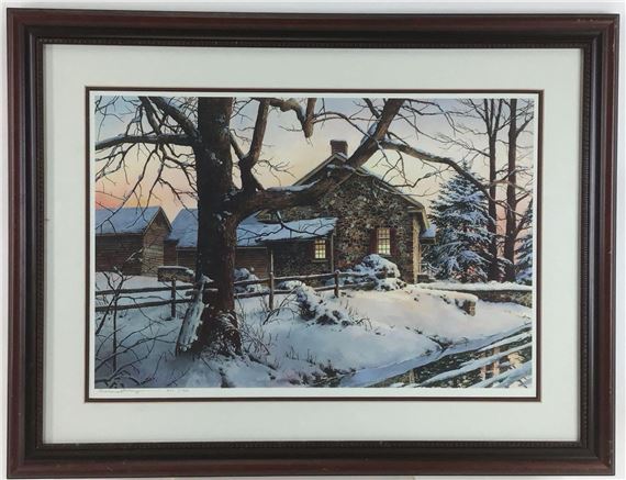 Richard Bollinger | Snow covered stone farmhouse | MutualArt