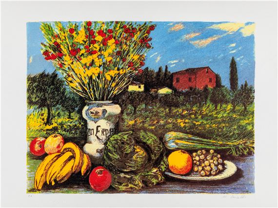 Michele Cascella | Natura morta con vaso in ceramica e paesaggio | MutualArt