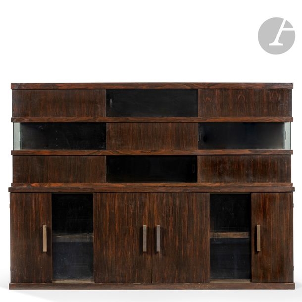 Jacques Adnet | Modernist library unit in Macassar ebony veneer ...