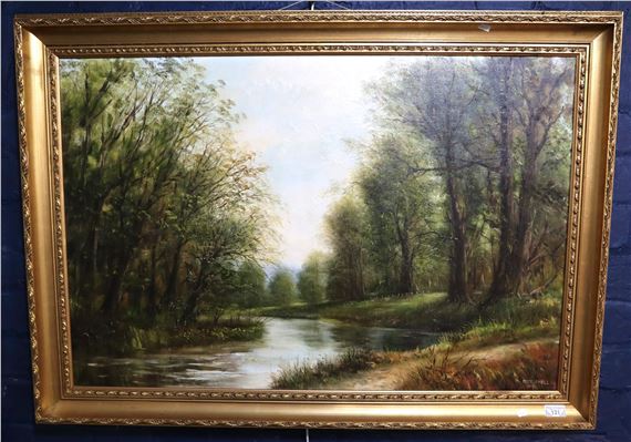 Peter Snell | river landscape with woodland (1979) | MutualArt