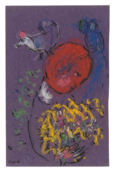 Marc Chagall | Profil orange au bouquet sur fond mauve (Circa 1975 ...