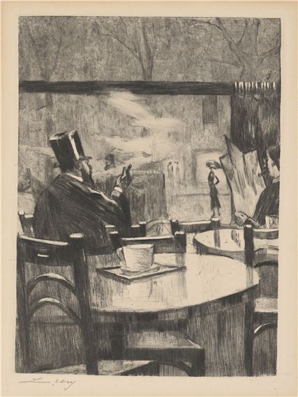 Lesser Ury | Herr mit Zylinder vor einem Kaffeehausfenster - in ...