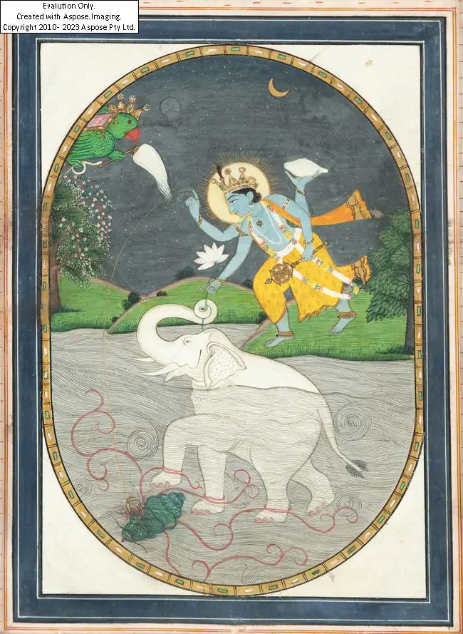 Indian School, 19th Century | Vishnu saves the elephant king Gajendra ...