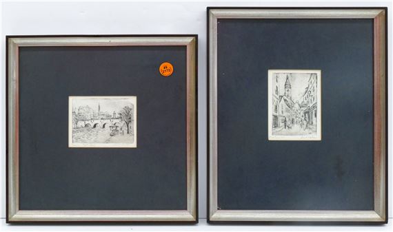 Lisel Salzer | 2pc Lisel Salzer Parisian Scene Signed Etchings Framed ...