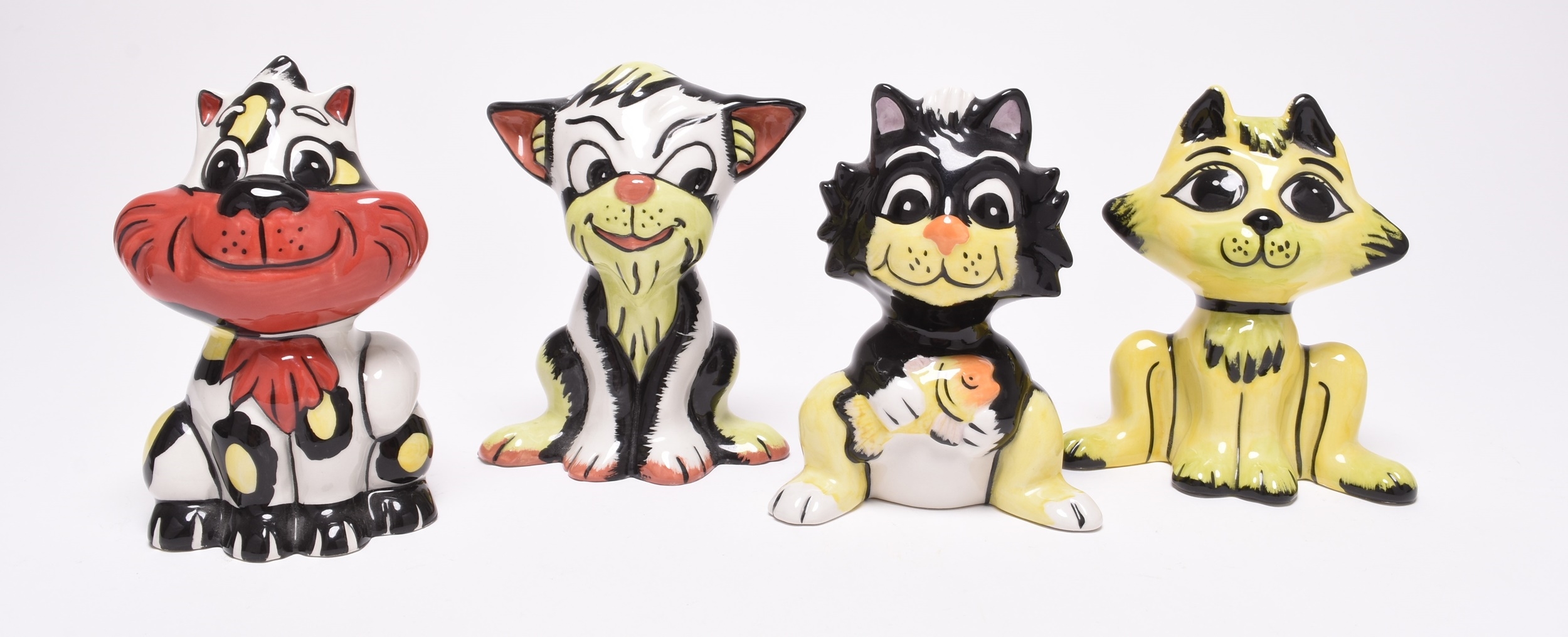 Lorna Bailey | Four Lorna Bailey comical cat models including Choo Choo ...