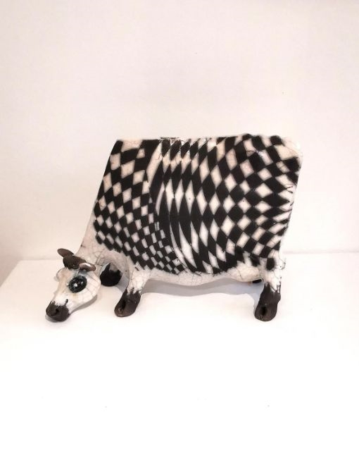 Lawson Rudge | a stylised raku clay glazed sculpture of a cow | MutualArt