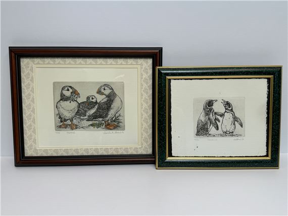 Marsha Howe | 2 Marsha Howe Etchings: Penguins and Puffins (1988 ...