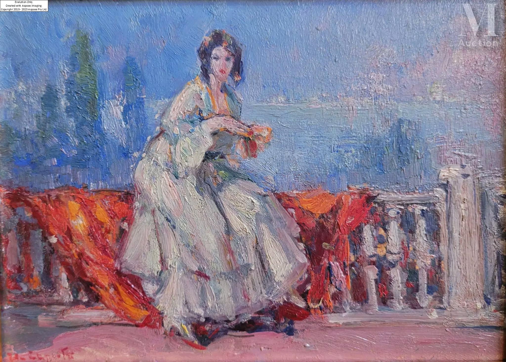 Ulisse Caputo | Femme assise sur une terrasse au bord de la Riviera ...