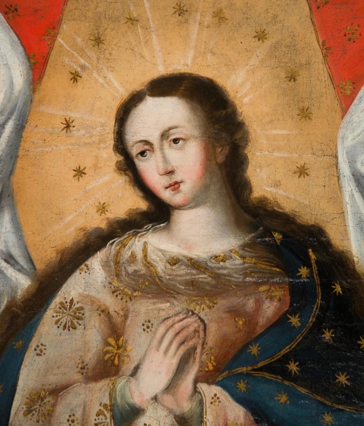 Peruvian School, 18th Century | The Holy Trinity crowning the Virgin ...