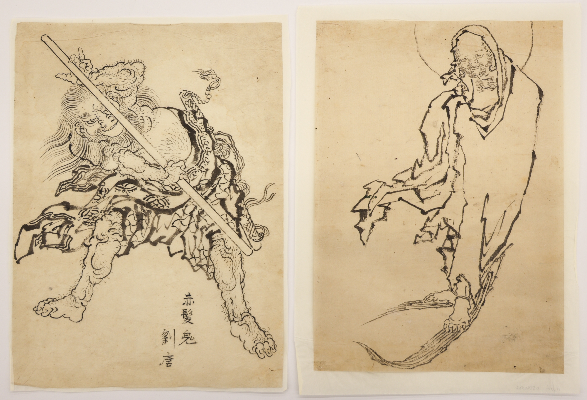 Katsushika Hokusai | 2pc Katsushika Hokusai Japanese Ink Drawings ...