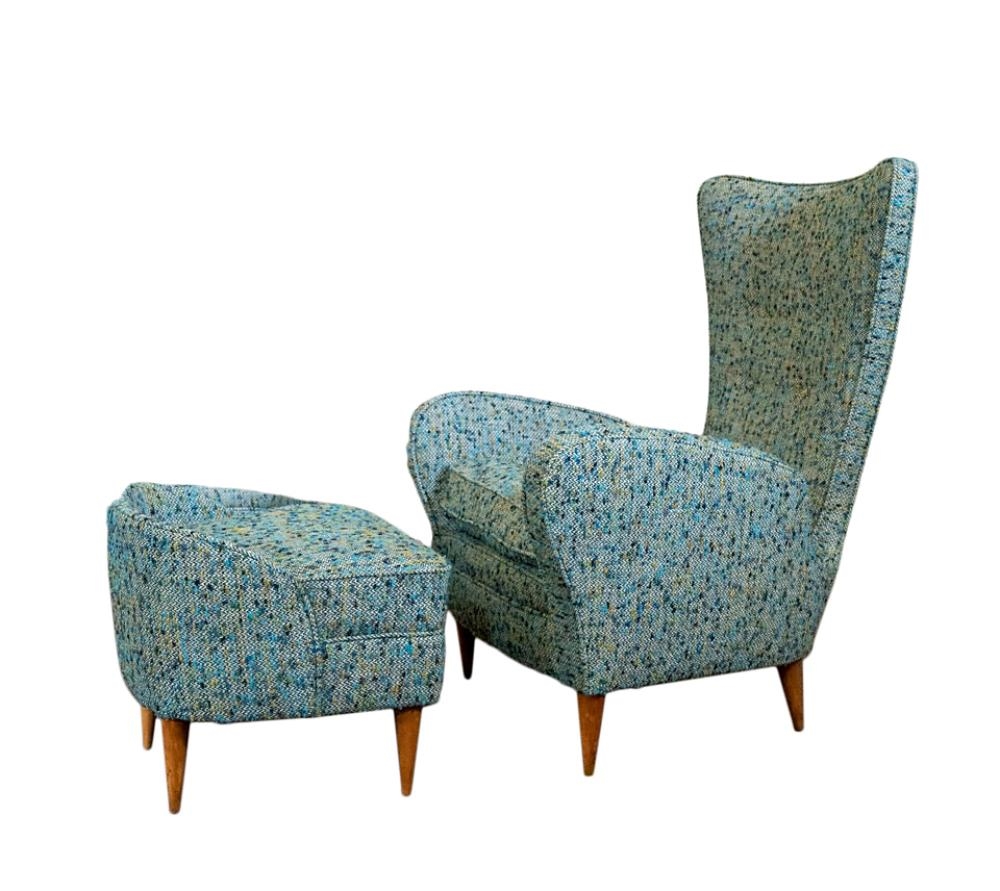 Paolo Buffa | A Paolo Buffa slender wingback armchair and ottoman in ...
