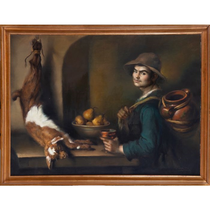 José Puyet | Bodegón de caza y frutos con aguador (1922) | MutualArt
