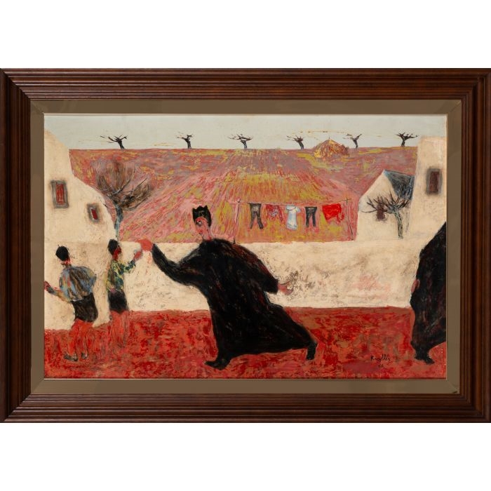 Juan García Ripollés | Niños con cura y tendedero. 1966 (1966) | MutualArt