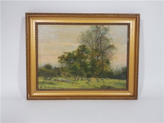 Alfred Garcement | Paysage de la Nièvre aux oies | MutualArt