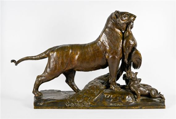 Auguste Nicholas Cain | Lioness bringing a peacock to her cubs ...