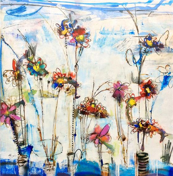 Helen Zarin | Helen Zarin Original Painting Abstract Flowers 52 x 52 ...