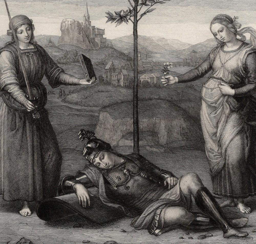 Raffaello Sanzio | RAPHAEL 1800s Antique Etching The Knights Dream ...