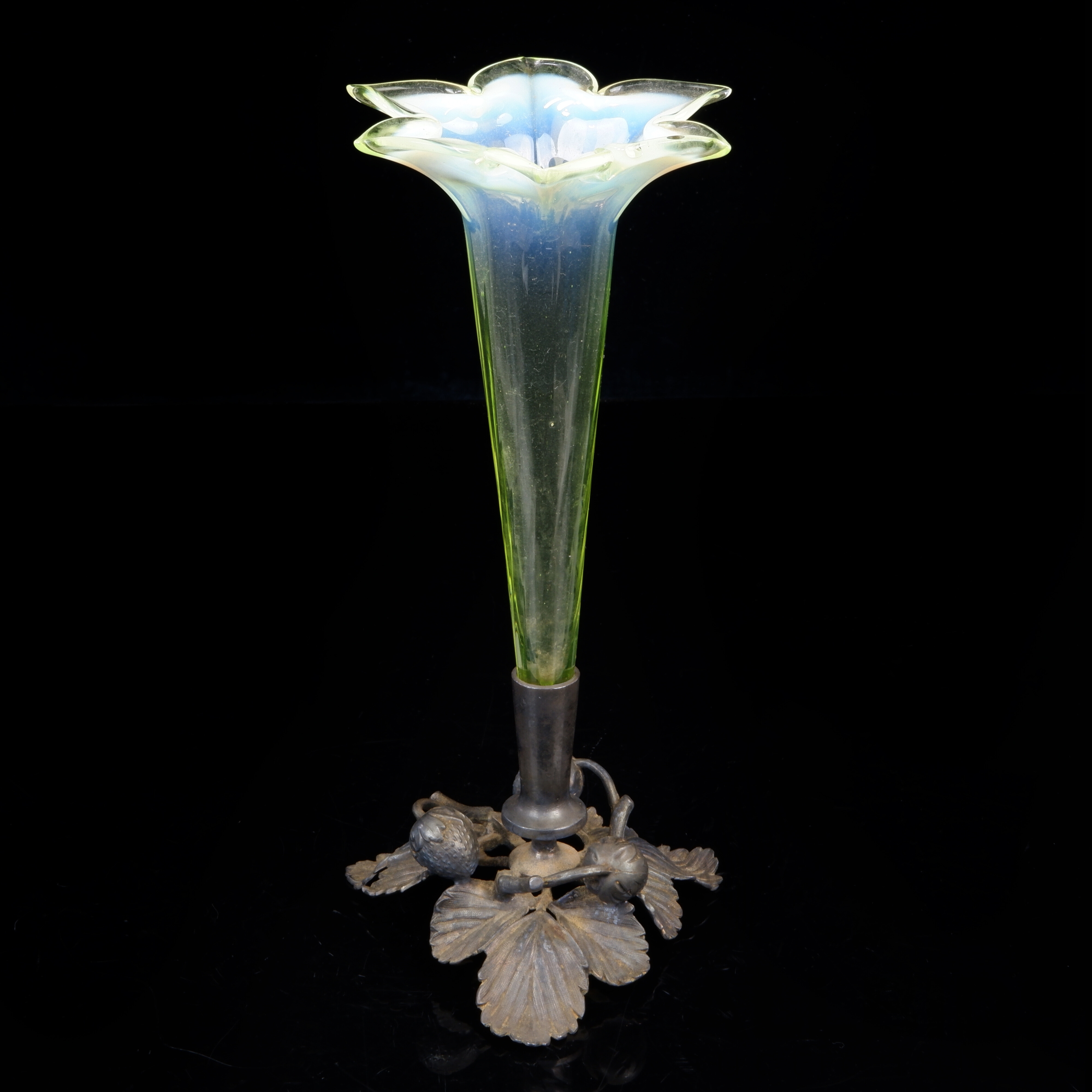 James Dixon | Antique Single Trumpet Uranium Glass Vase with Silver ...