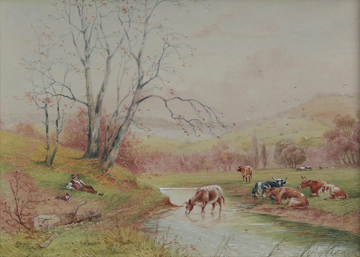 Bernard Foster | CATTLE BY A RIVER | MutualArt