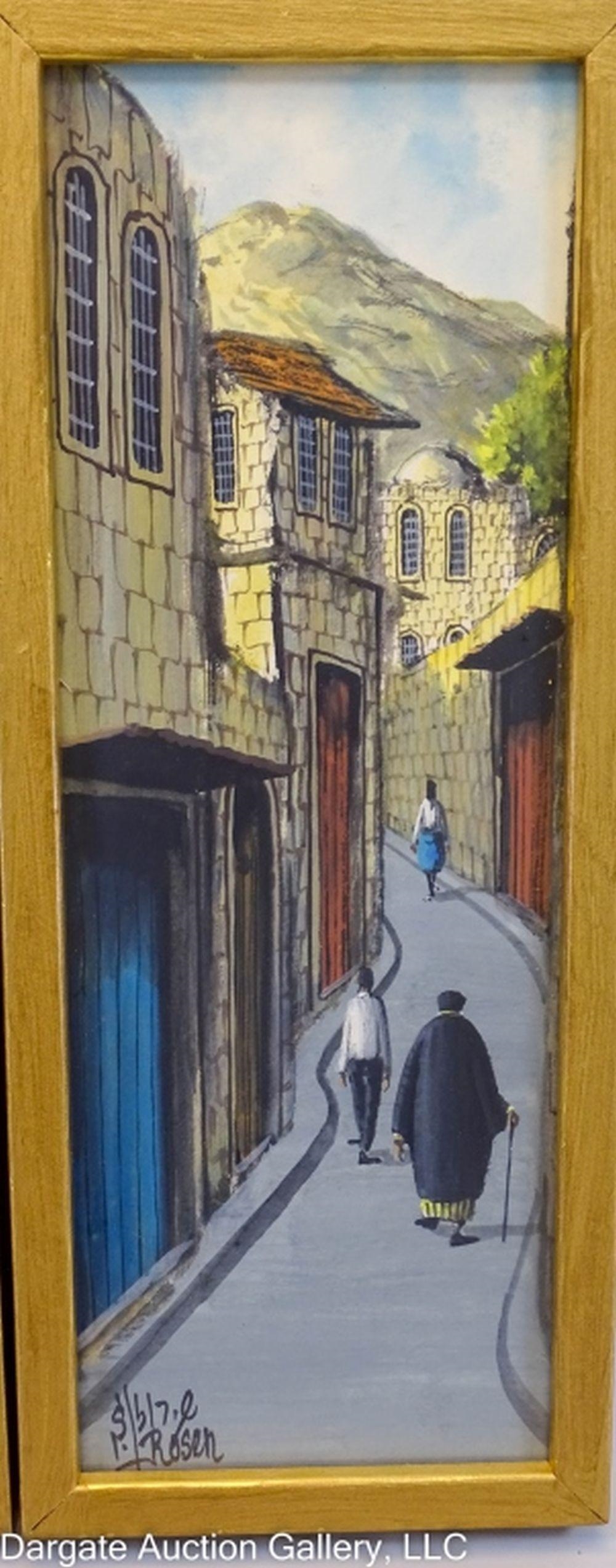 Simon Rosen | 1896-1970) Gouache Street Scenes All under glass in gold ...