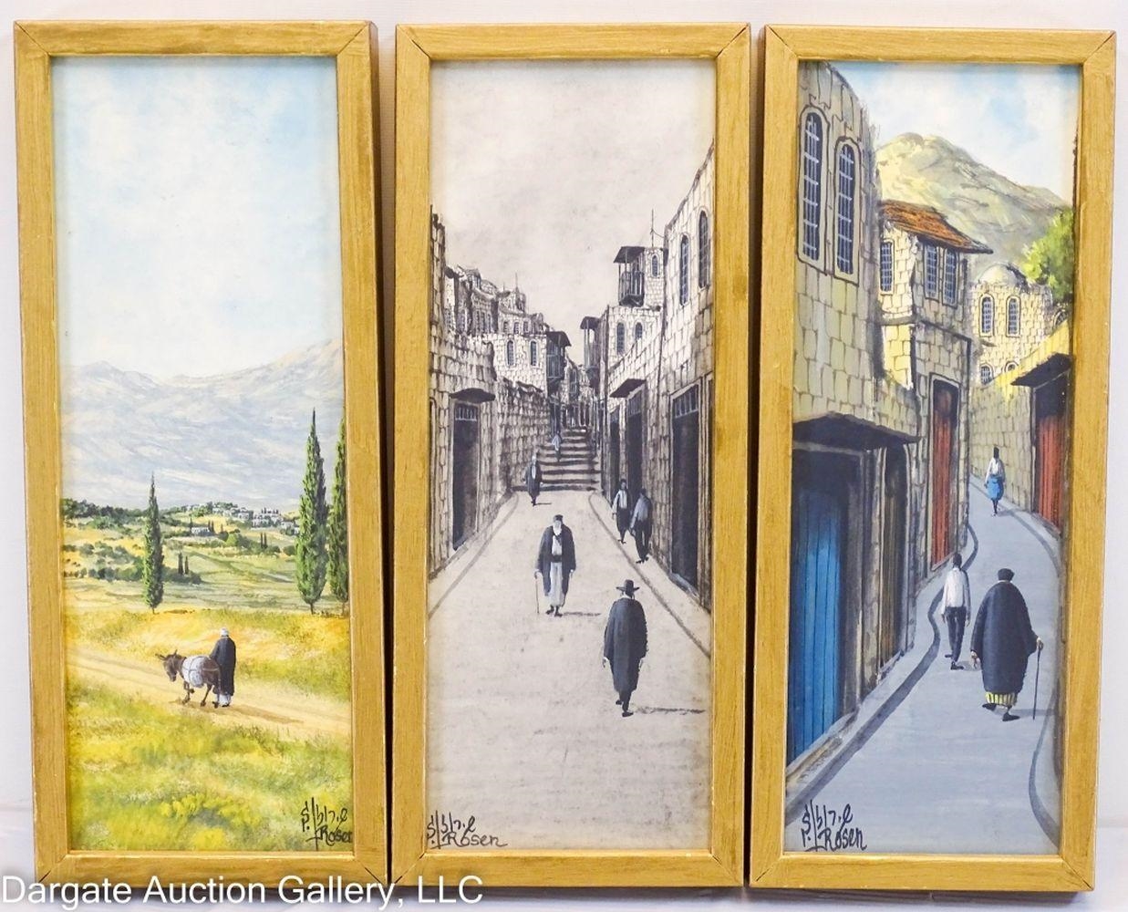 Simon Rosen | 1896-1970) Gouache Street Scenes All under glass in gold ...