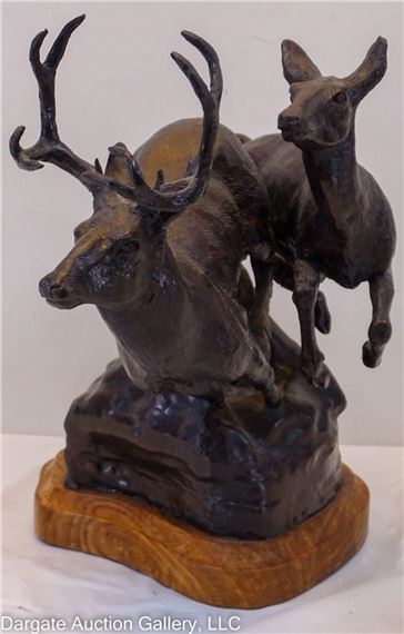 Rusty Phelps | b. 1936) Circa 1972 / Bronze sculpture of a buck and doe ...