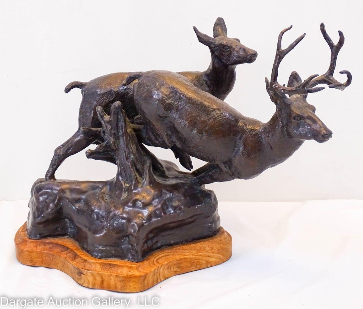 Rusty Phelps | b. 1936) Circa 1972 / Bronze sculpture of a buck and doe ...