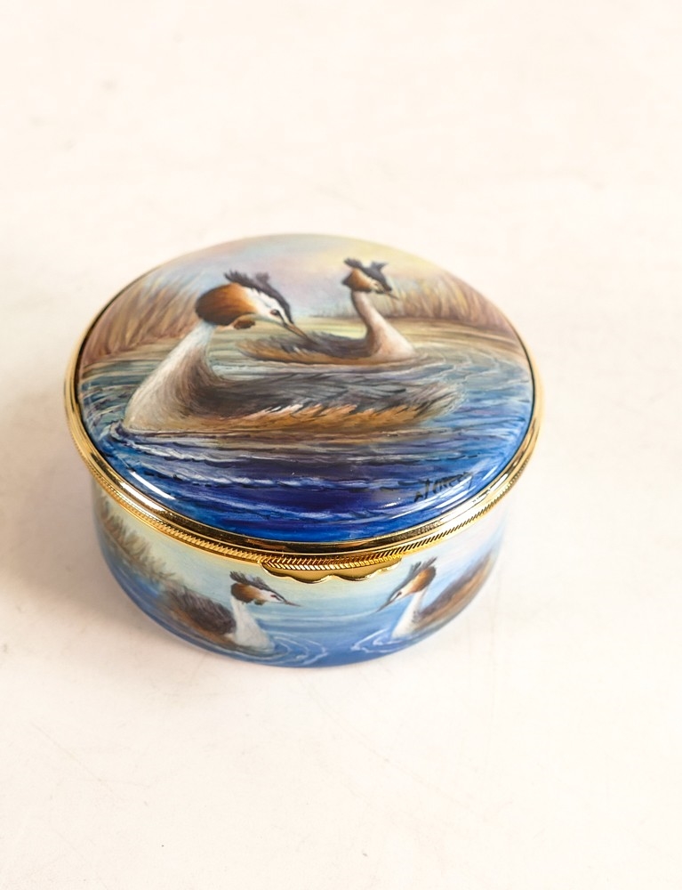 William Moorcroft | Moorcroft enamel Great Crested Grebe lidded box by ...