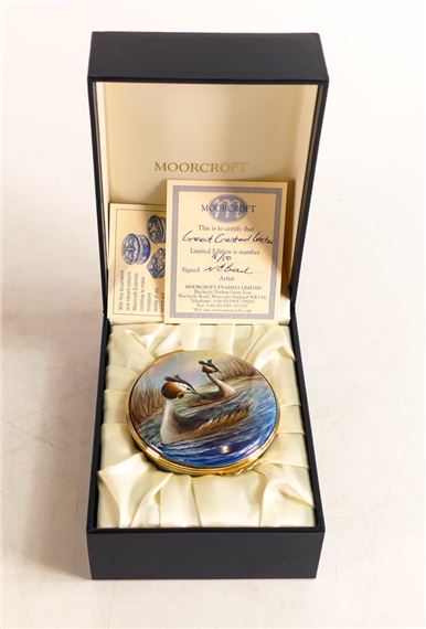 William Moorcroft | Moorcroft enamel Great Crested Grebe lidded box by ...