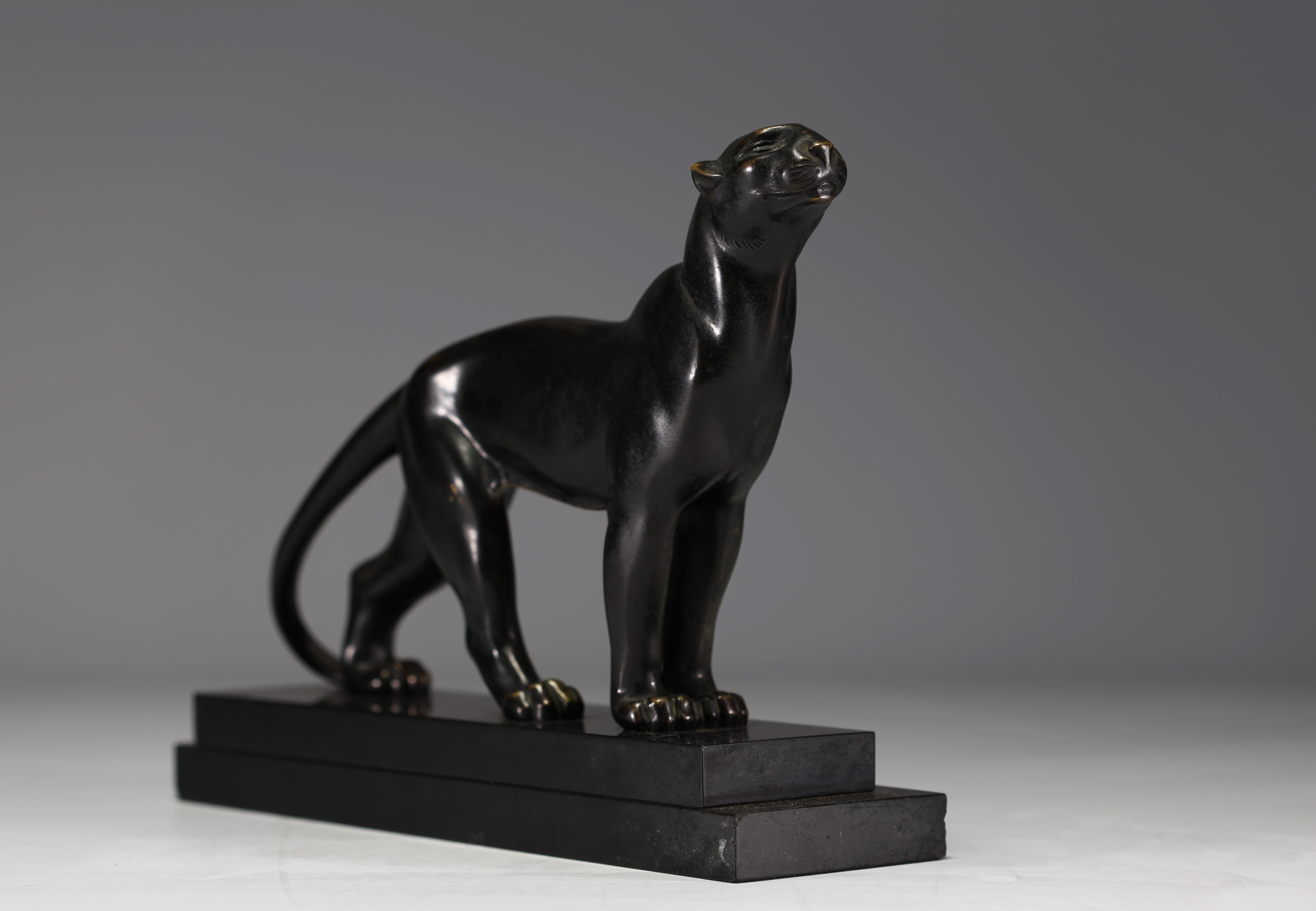 A. Soleau | A. SOLEAU (XXth) Panthère Sculpture in bronze with black ...