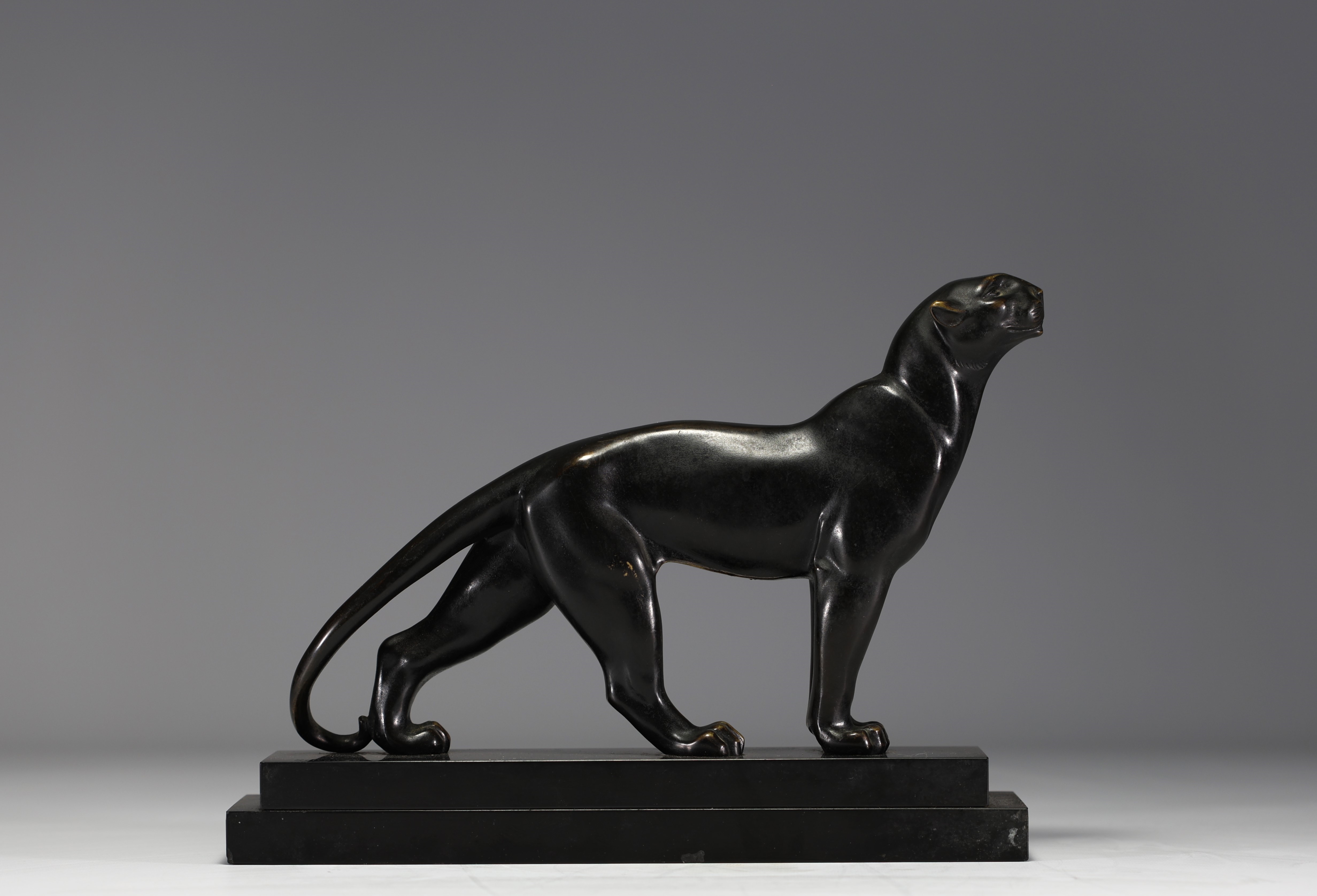 A. Soleau | A. SOLEAU (XXth) Panthère Sculpture in bronze with black ...