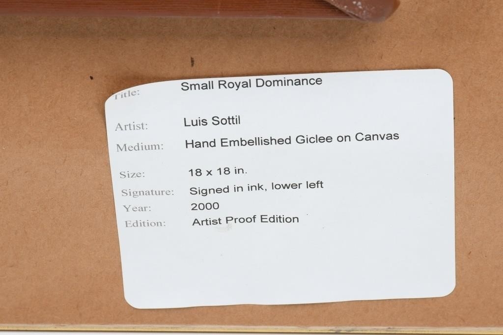 Luis Sottil | LUIS SOTTIL SMALL ROYAL DOMINANCE GICLEE/CANVAS | MutualArt