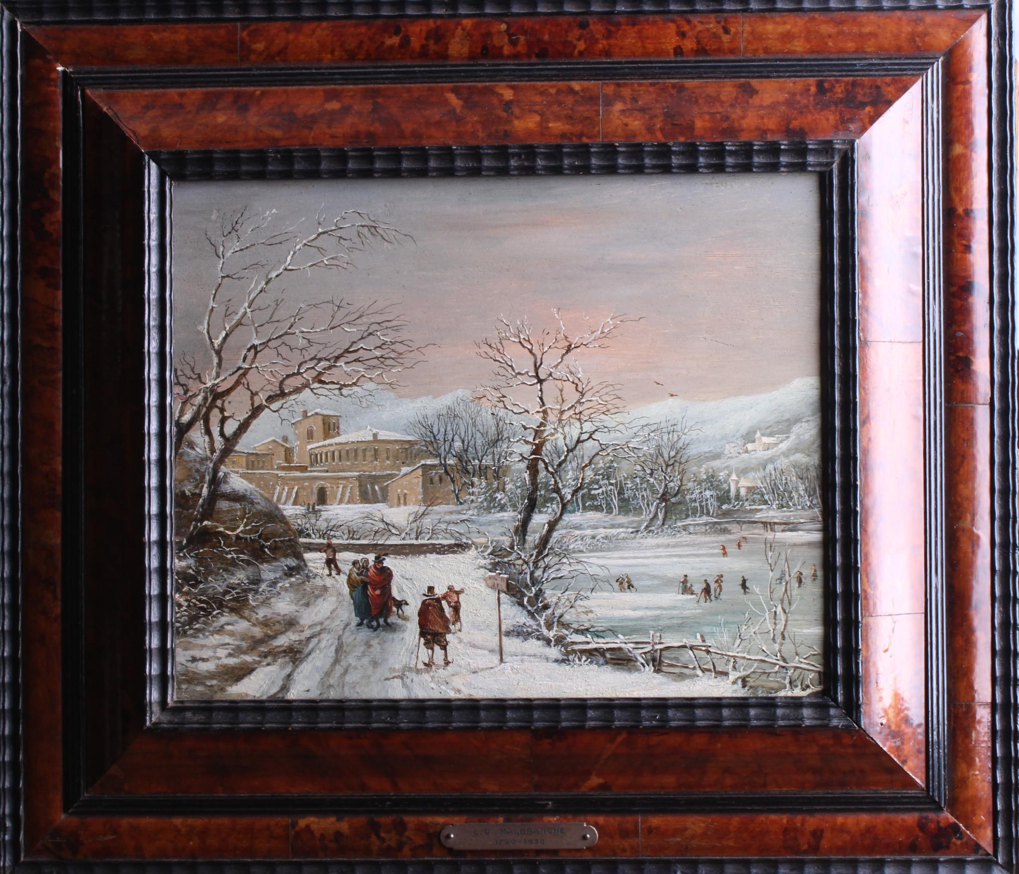 Louis-Claude Malbranche | Skaters and fishermen at a bridge on a frozen ...