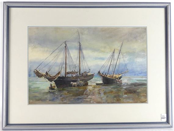 Charles Eugene Moss | Untitled: Coastal Scene with Two Boats and ...