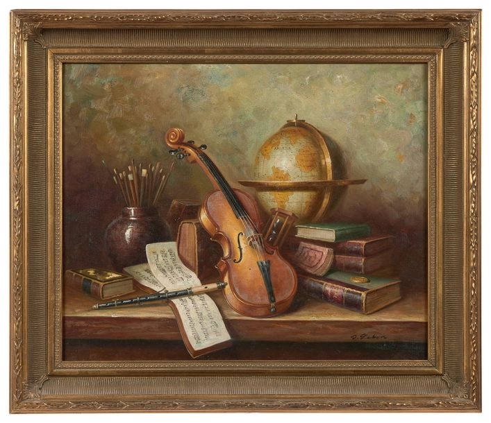 Lebon | Composition with globe and violin | MutualArt