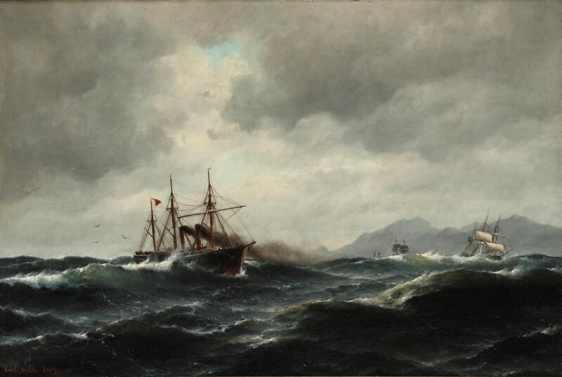 Carl Ludwig Bille | A british steam ship in rough waters (1869) | MutualArt