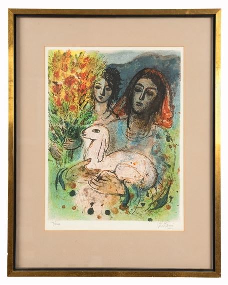 Reuven Rubin | David and Abigail with a lamb (Circa 1970) | MutualArt