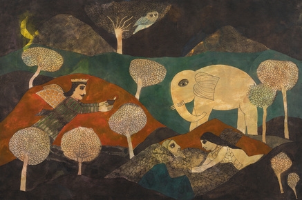 Badri Narayan | The Reading of the hamsa jataka (1989) | MutualArt