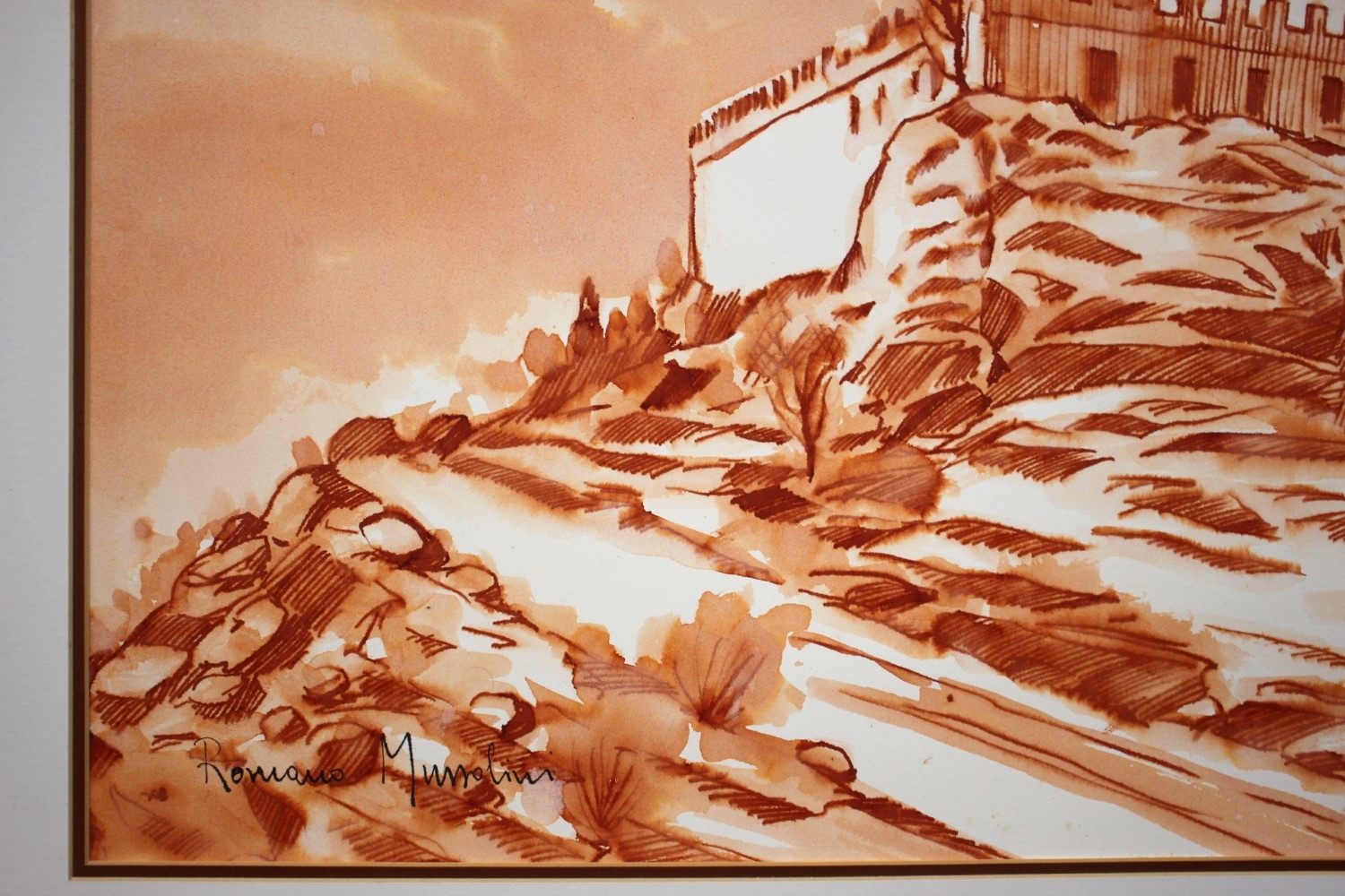 Romano Mussolini | Original Watercolor Painting of a Castle | MutualArt