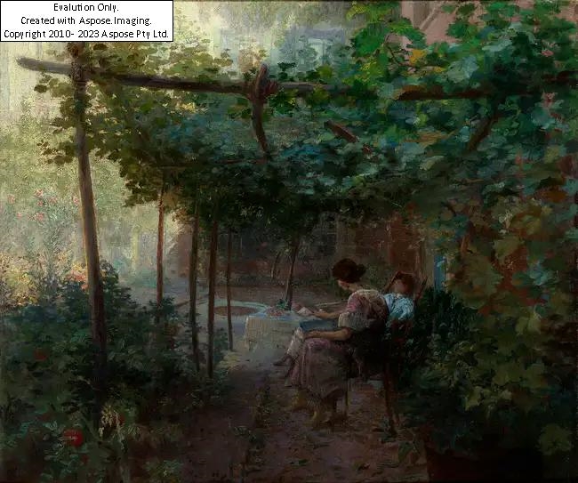 Octave Denis Victor Guillonnet | French 1872-1967- Two ladies seated in a garden | MutualArt