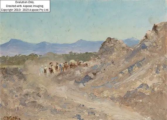 Carl Wuttke | German 1849-1927- Figures on a path in a mountainous ...